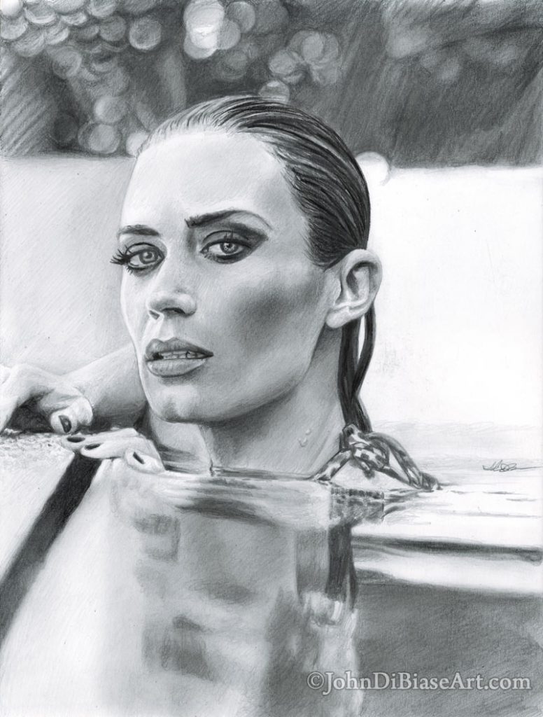 Emily Blunt Freehand Graphite Pencil Drawing – The Artwork of John DiBiase