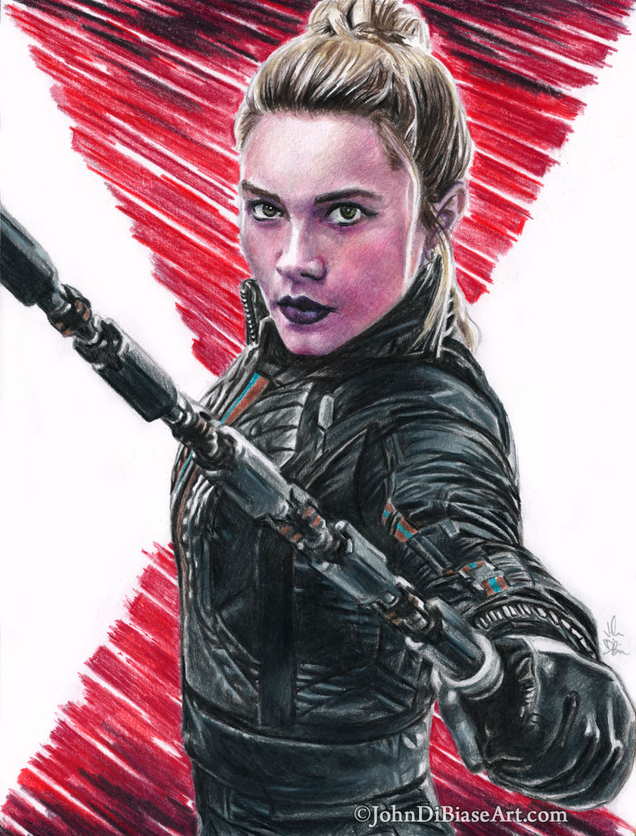 Florence Pugh “Yelena” Freehand Colored Pencil “Hawkeye” Commissioned ...