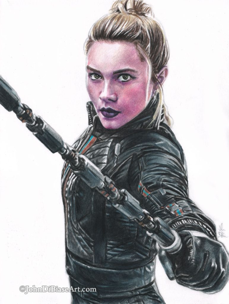 Florence Pugh “Yelena” Freehand Colored Pencil “Hawkeye” Commissioned ...