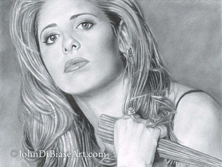 Sarah Michelle Gellar “Buffy” Freehand Graphite Drawing Commission ...