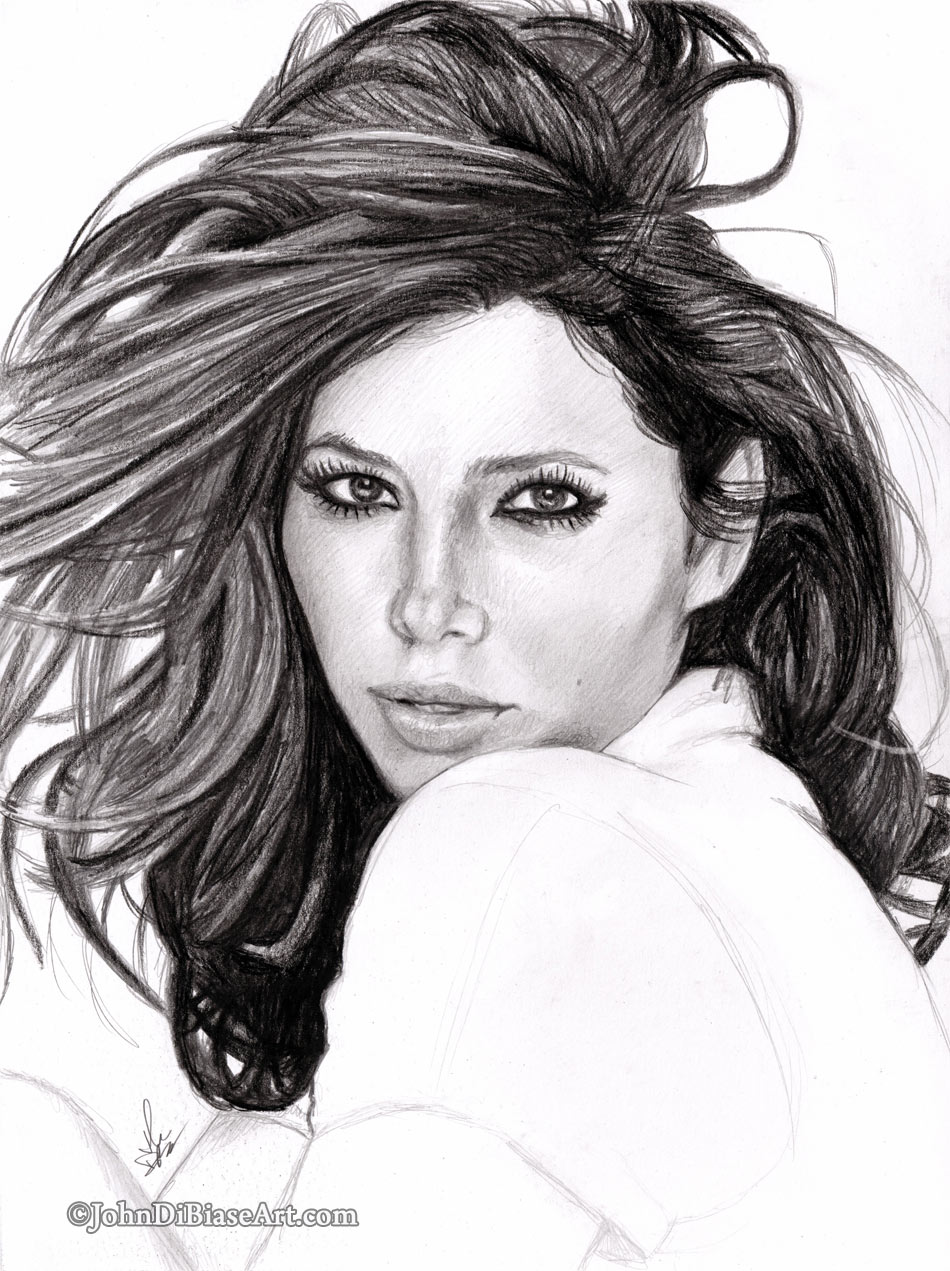 Jessica Biel Freehand Graphite Sketch – The Artwork of John DiBiase