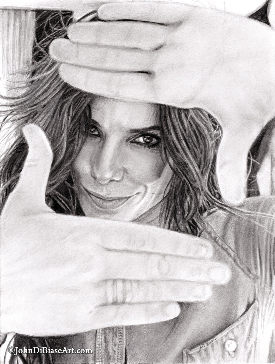 Sandra Bullock Freehand Graphite Drawing – The Artwork of John DiBiase